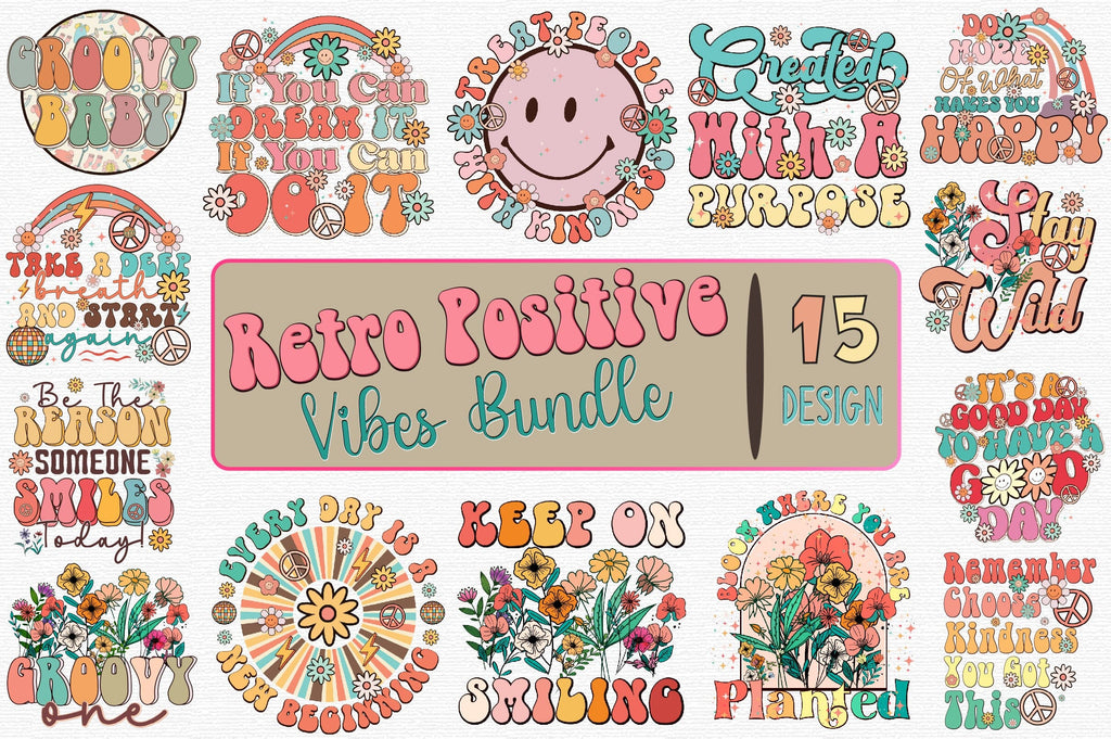 Retro Positive Vibes Sublimation Bundle - So Fontsy