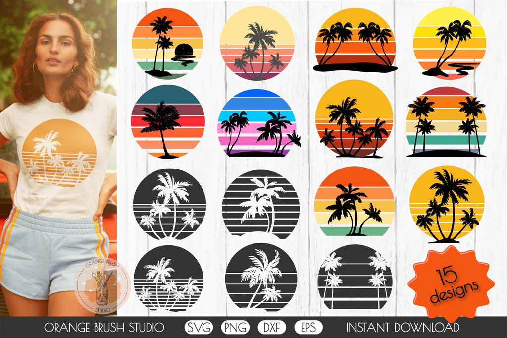 Retro Sunset Background Bundle 15 SVG Designs - So Fontsy