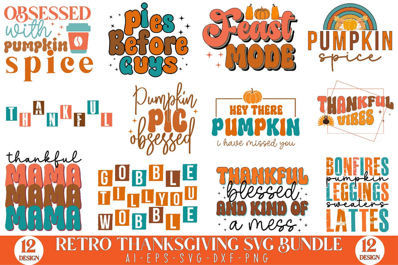 Retro Thanksgiving Svg Bundle - So Fontsy