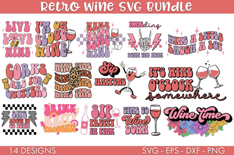 Retro Wine SVG Bundle PNG - So Fontsy