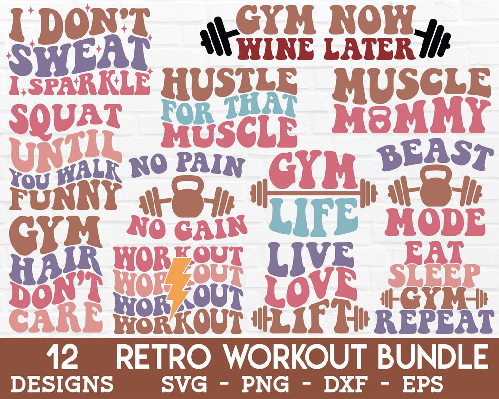 Retro Workout SVG Bundle - Gym SVG, Fitness SVG, Workout Shirt SVG, Gym ...