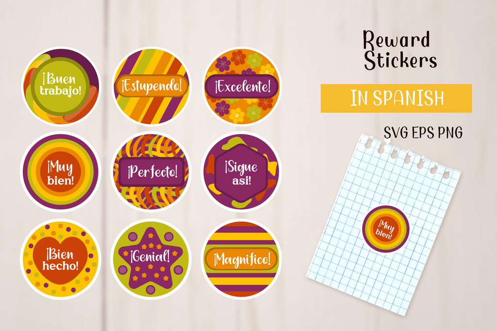 Reward Stickers for Kids, Printable Teacher Stickers Spanish - So Fontsy