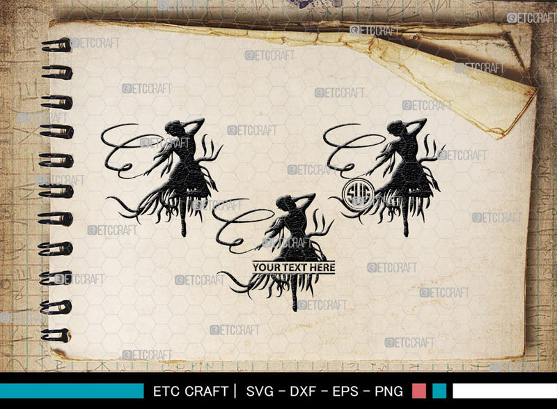 Ribbon Dancer Monogram, Ribbon Dancer Silhouette, Ribbon Dancer SVG ...