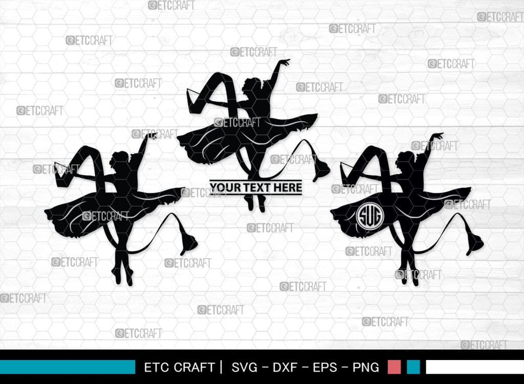 Ribbon Dancer Monogram, Ribbon Dancer Silhouette, Ribbon Dancer SVG ...