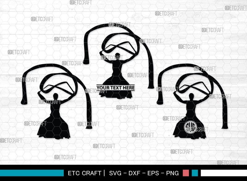 Ribbon Dancer Monogram, Ribbon Dancer Silhouette, Ribbon Dancer SVG ...