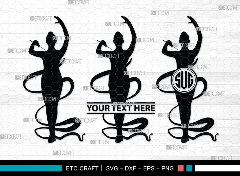 Ribbon Dancer Monogram, Ribbon Dancer Silhouette, Ribbon Dancer SVG ...