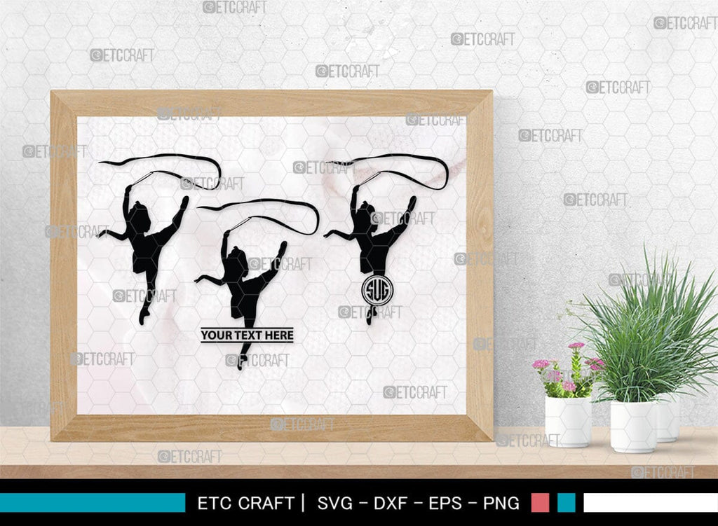 Ribbon Dancer Monogram, Ribbon Dancer Silhouette, Ribbon Dancer SVG ...