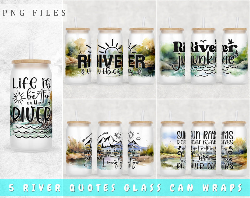 River Libbey Glass Can Wraps, 16oz Glass Can Sublimation Designs, River ...
