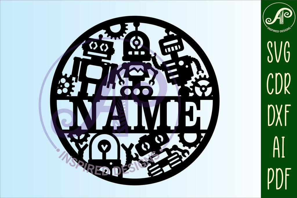 Robot name sign svg laser cut template - So Fontsy