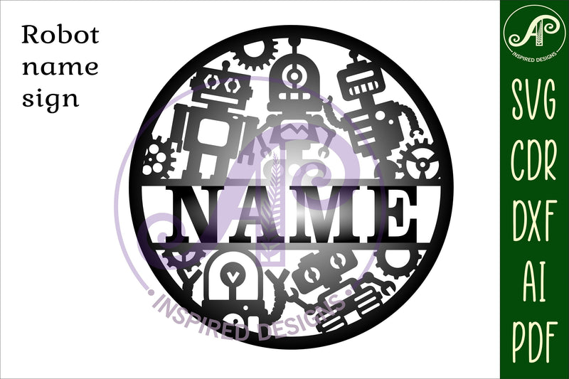 Robot name sign svg laser cut template - So Fontsy