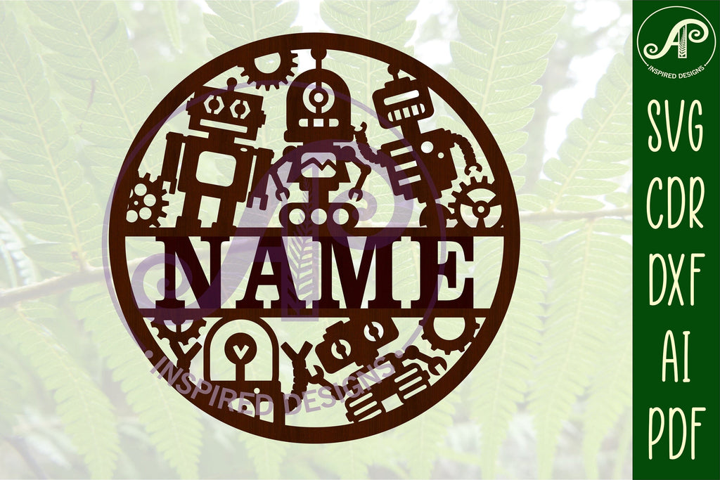 Robot name sign svg laser cut template - So Fontsy