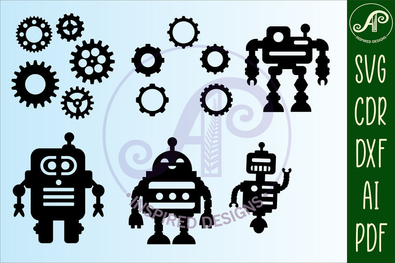 Robot SVG bundle. 9 designs laser cut shapes - So Fontsy
