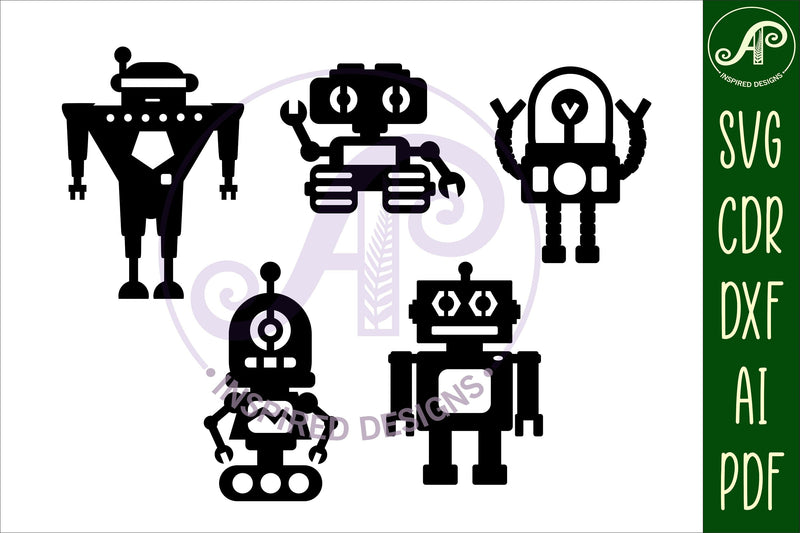 Robot SVG bundle. 9 designs laser cut shapes - So Fontsy