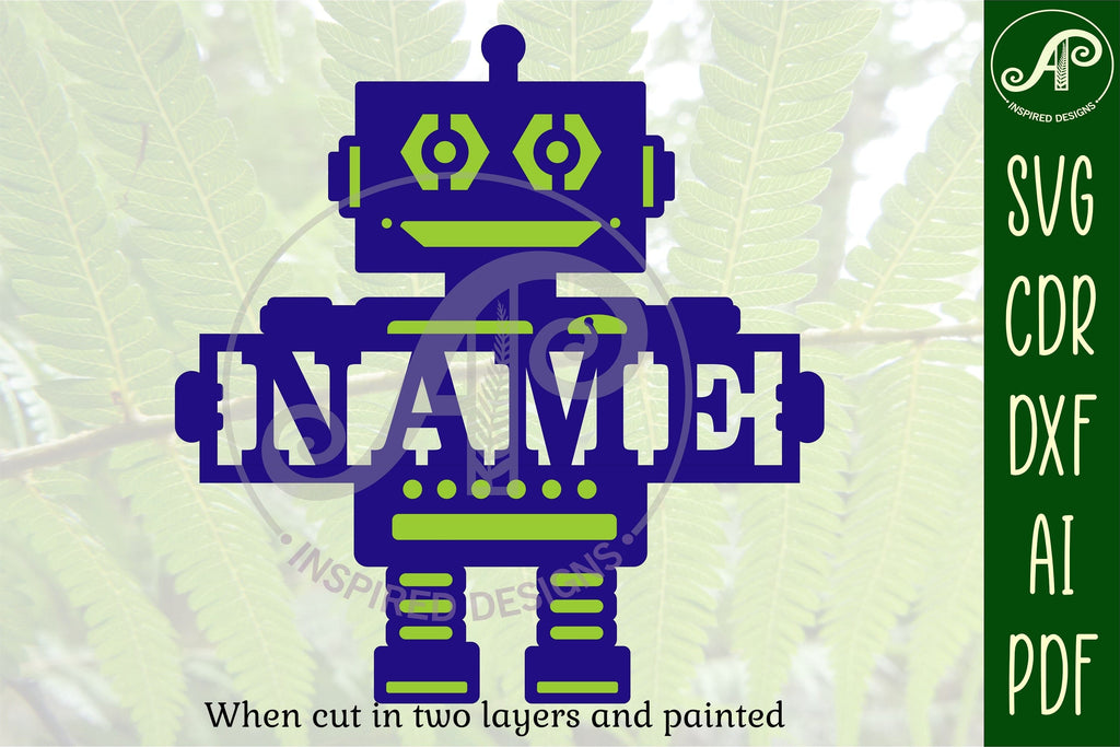 Robot theme Name sign svg laser cut template - So Fontsy