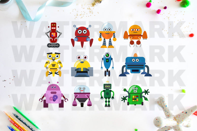 Robots Clipart Bundle, Robot Clip Arts Set - So Fontsy