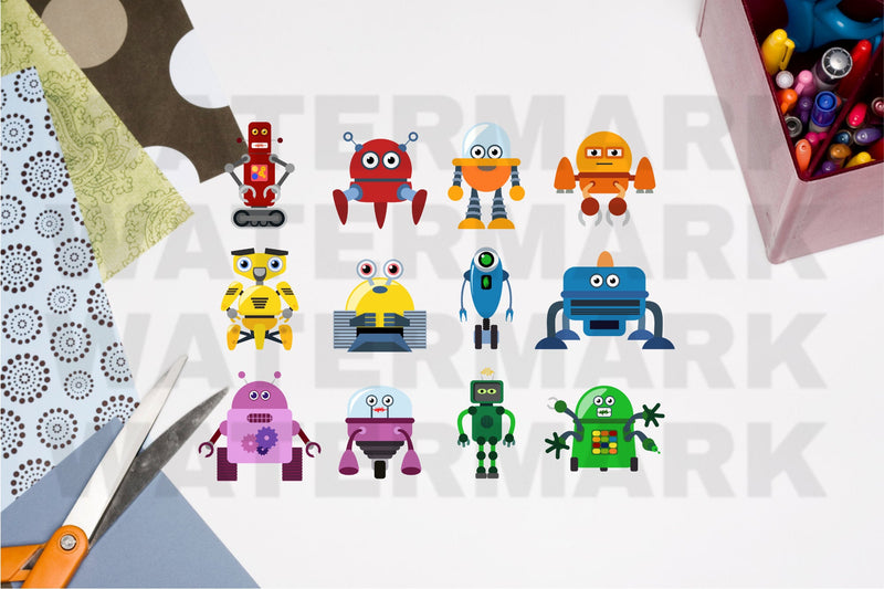 Robots Clipart Bundle, Robot Clip Arts Set - So Fontsy