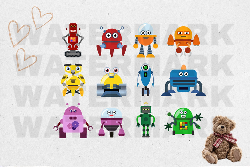 Robots Clipart Bundle, Robot Clip Arts Set - So Fontsy