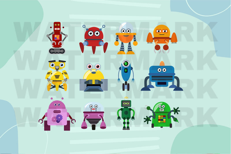 Robots Clipart Bundle, Robot Clip Arts Set - So Fontsy