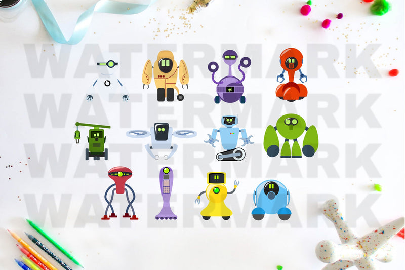 Robots Clipart Bundle, Robots Vector Graphics Set - So Fontsy