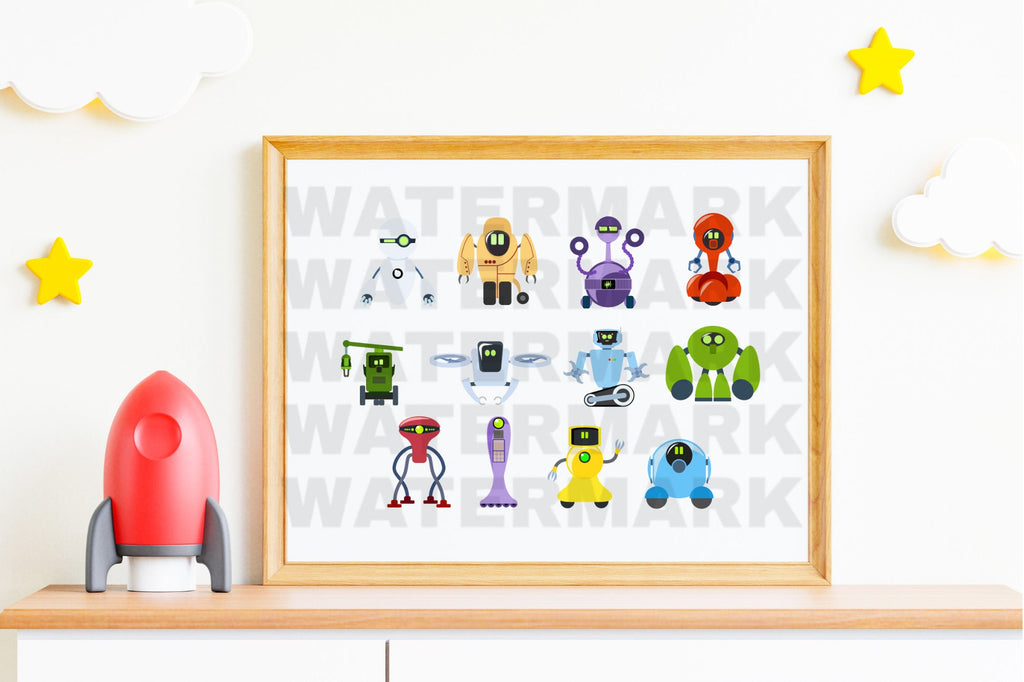 Robots Clipart Bundle, Robots Vector Graphics Set - So Fontsy