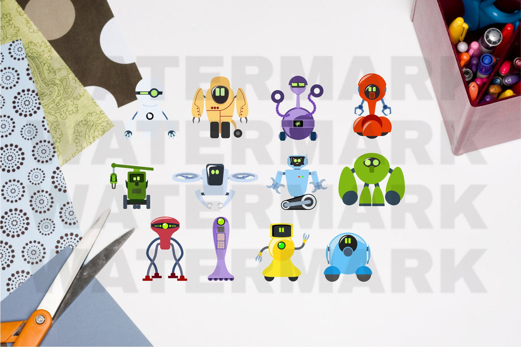 Robots Clipart Bundle, Robots Vector Graphics Set - So Fontsy