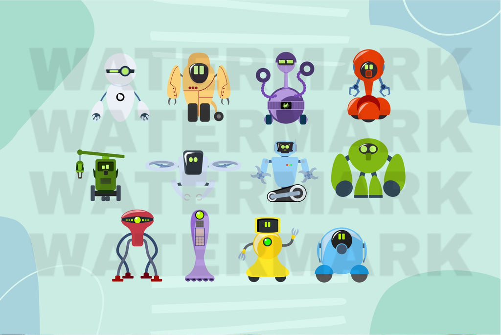 Robots Clipart Bundle, Robots Vector Graphics Set - So Fontsy