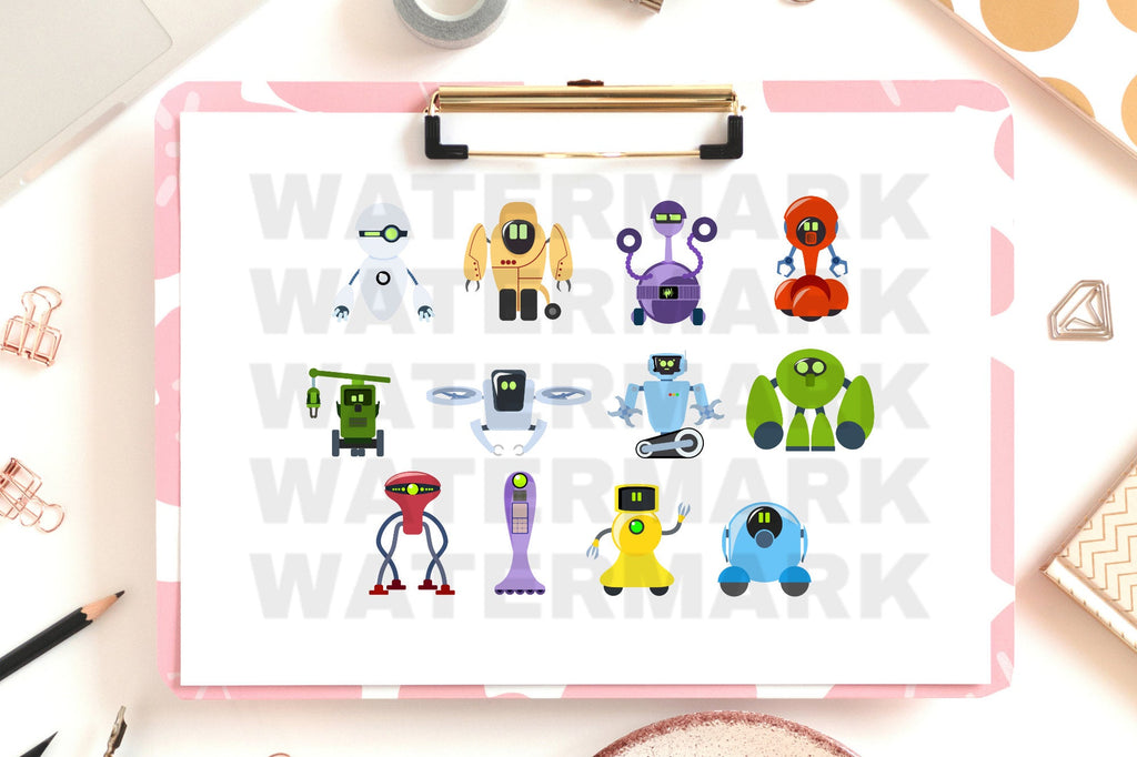 Robots Clipart Bundle, Robots Vector Graphics Set - So Fontsy