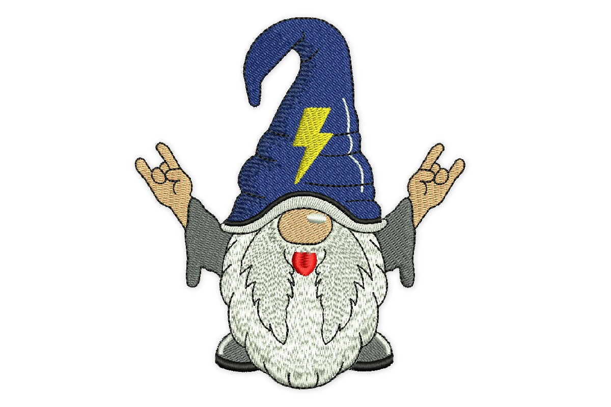 ROCK Music Gnome Embroidery Design, Rock and Roll Embroidery Designs ...