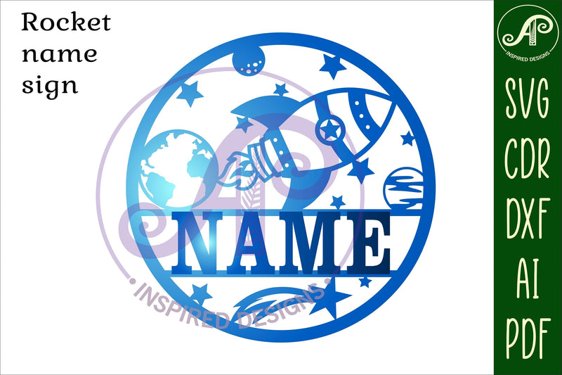 Rocket name sign svg laser cut template - So Fontsy