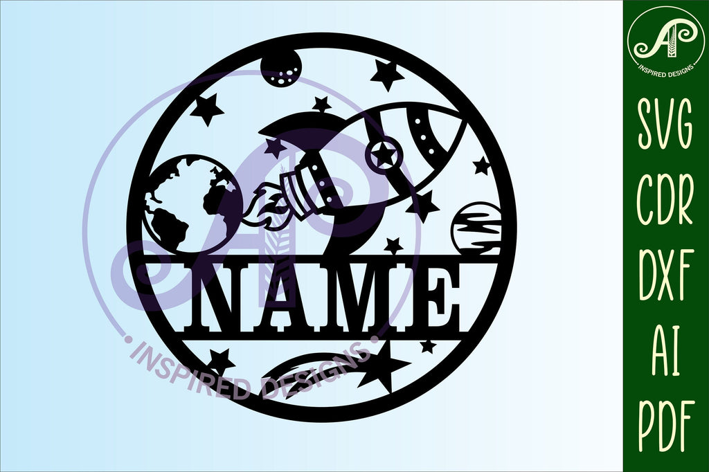 Rocket name sign svg laser cut template - So Fontsy