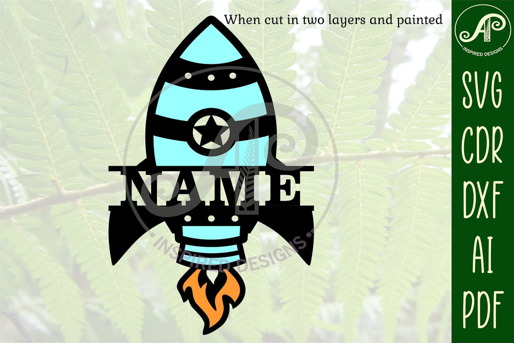 Rocket theme Name sign svg laser cut template - So Fontsy