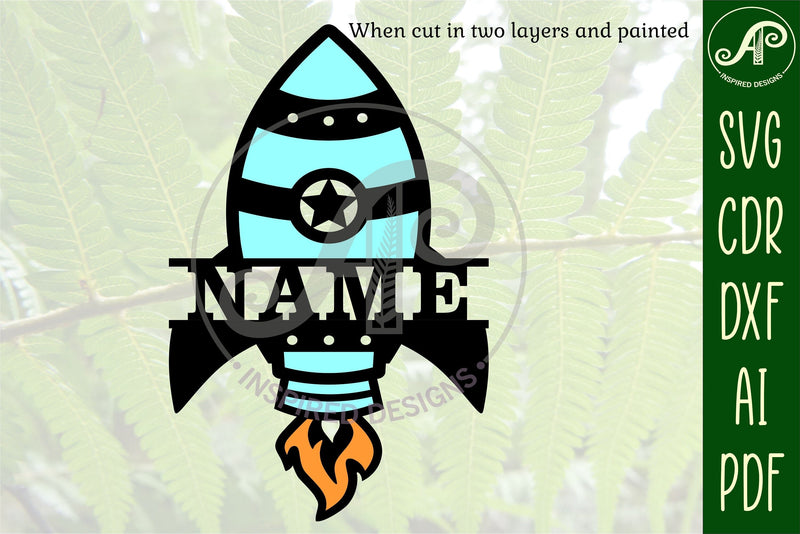 Rocket theme Name sign svg laser cut template - So Fontsy