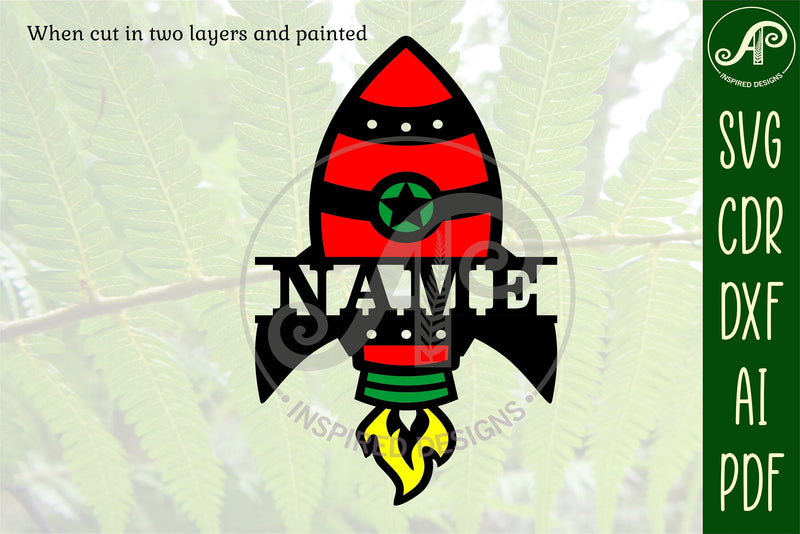 Rocket theme Name sign svg laser cut template - So Fontsy