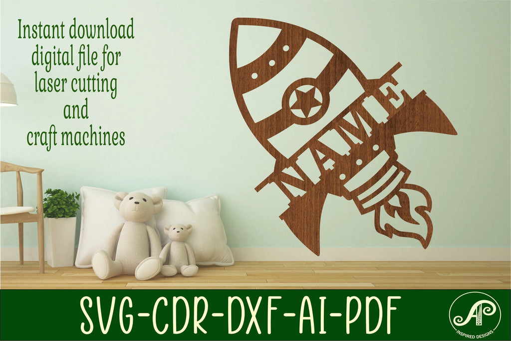 Rocket theme Name sign svg laser cut template - So Fontsy