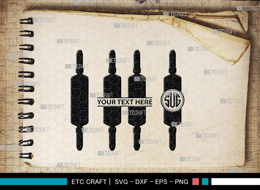 Rolling Pin Monogram, Rolling Pin Silhouette, Rolling Pin SVG, Kitchen ...