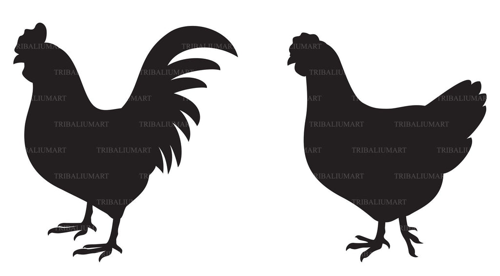 Rooster and chicken. Cut files for Cricut, Clip Art silhouettes (eps ...
