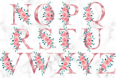 Rose gold alphabet letters clipart Sublimation flower font Floral ...