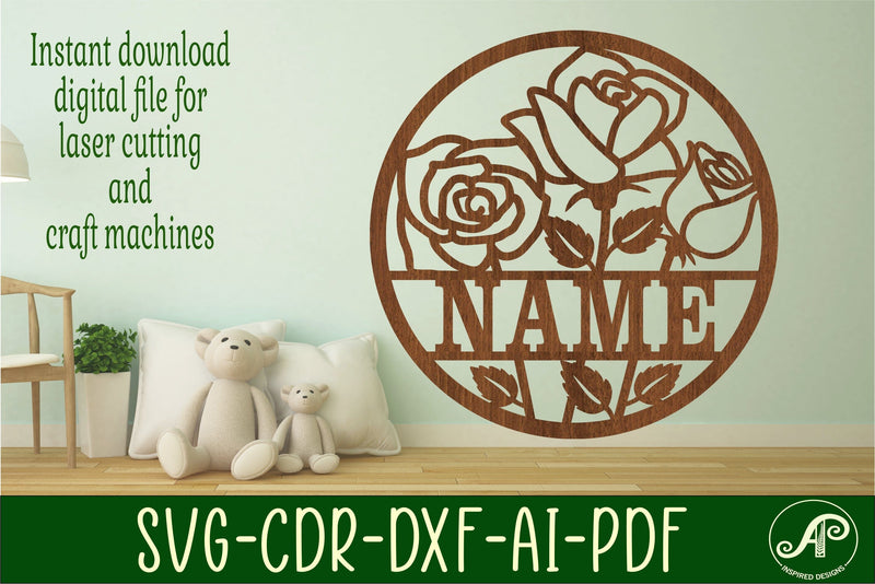 Roses name sign svg laser cut template - So Fontsy
