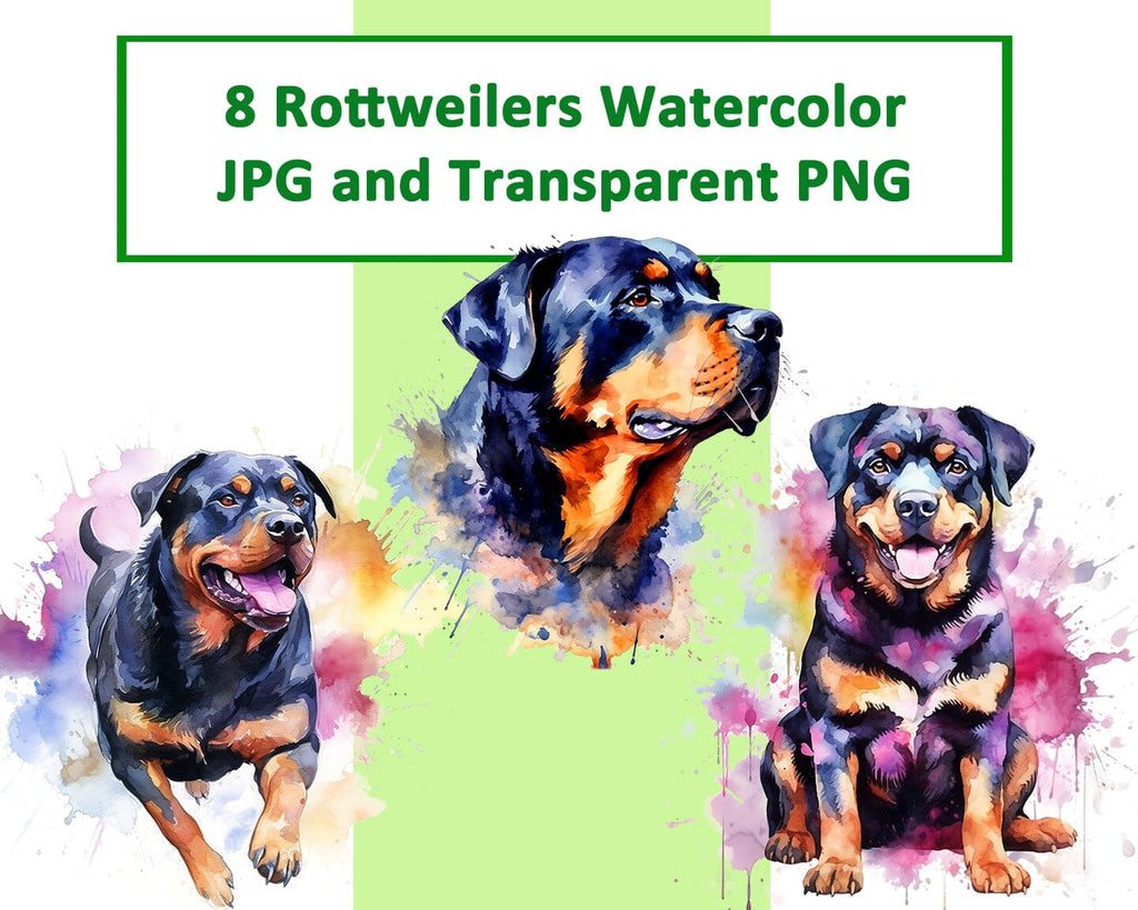 Rottweiler Watercolor Sublimation JPG PNG - So Fontsy