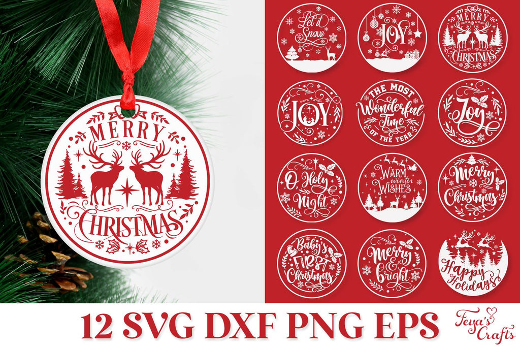 Round Christmas Ornaments SVG Bundle - So Fontsy