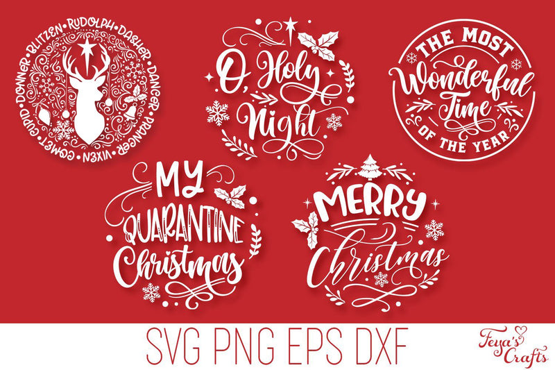 Round Christmas Ornaments SVG Cut Files Pack - So Fontsy
