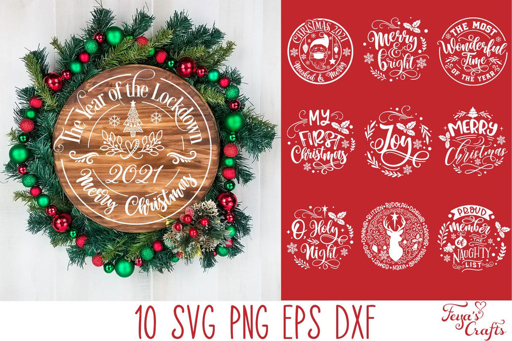 Round Christmas Ornaments SVG Cut Files Pack - So Fontsy