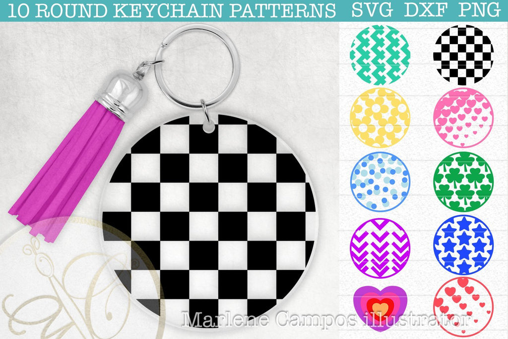 Round Keychain Patterns /SVG, DXF, PNG, EPS - So Fontsy