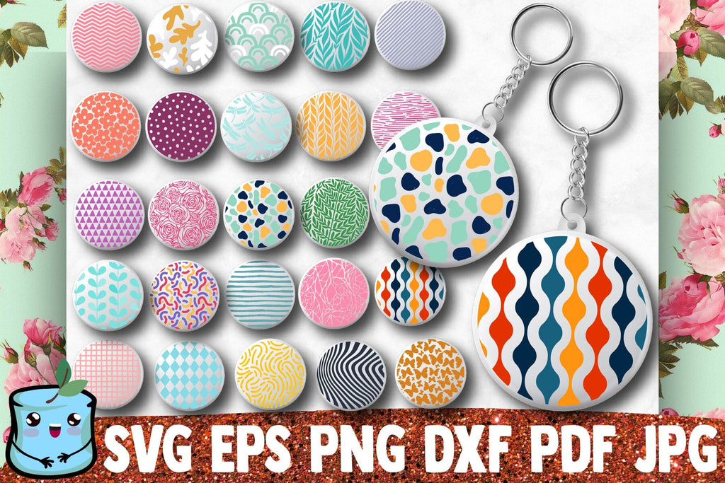 Round Keychain SVG Bundle | Pattern Key Fob Background - So Fontsy