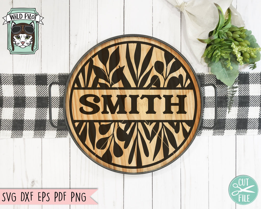 Round Leaf Split Monogram Frame SVG Cut File - So Fontsy