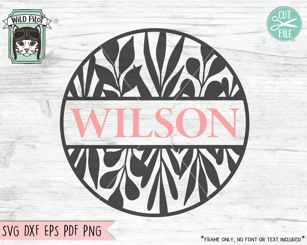 Round Leaf Split Monogram Frame SVG Cut File - So Fontsy