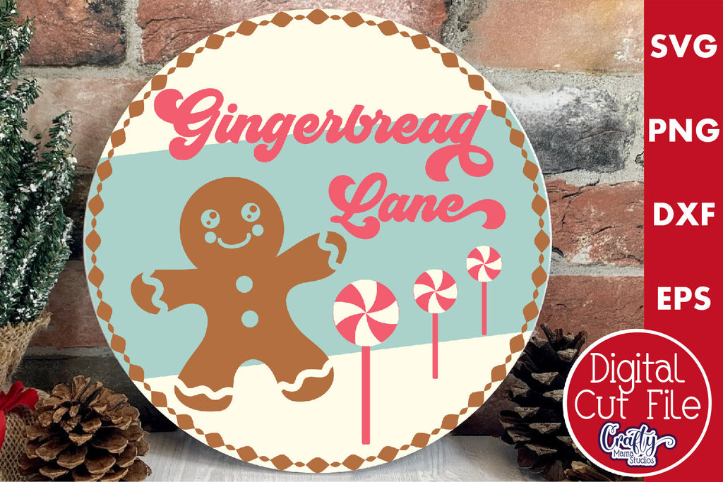 Round Retro Christmas Svg Sign, Gingerbread Lane - So Fontsy