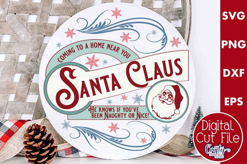 Round Vintage Christmas Svg Sign, Santa Claus - So Fontsy