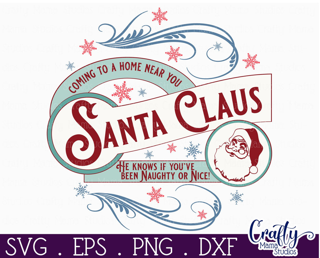 Round Vintage Christmas Svg Sign, Santa Claus - So Fontsy