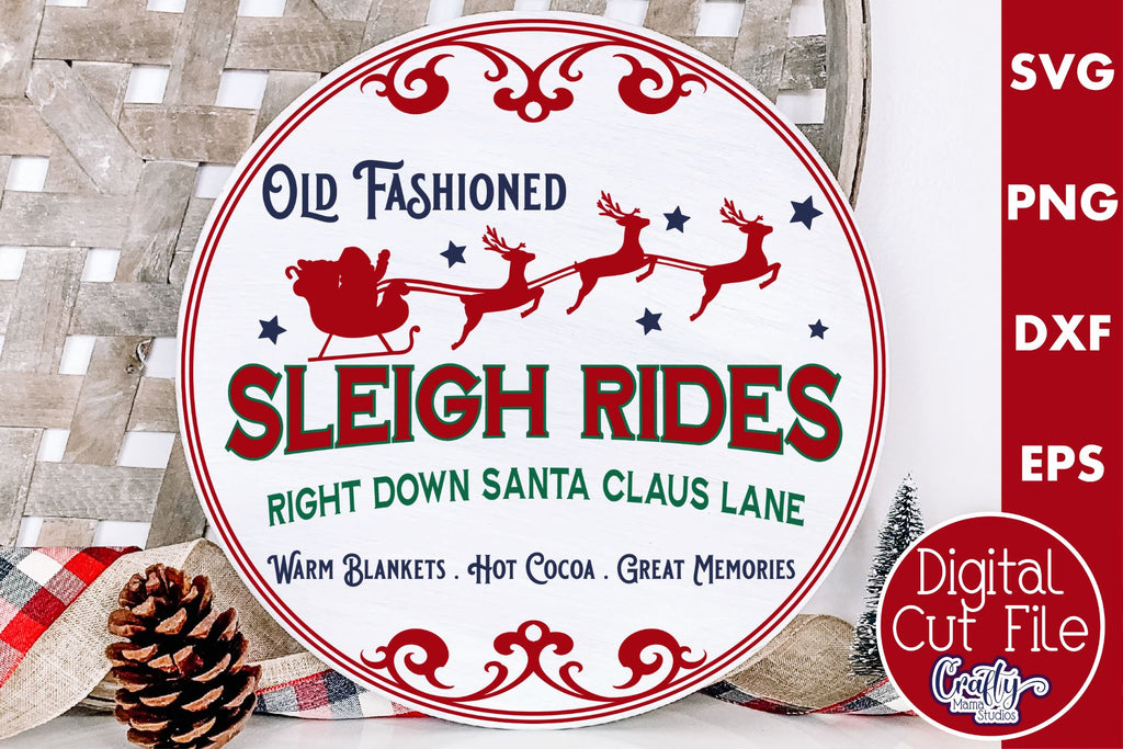 Round Vintage Christmas Svg Sign, Sleigh Rides - So Fontsy